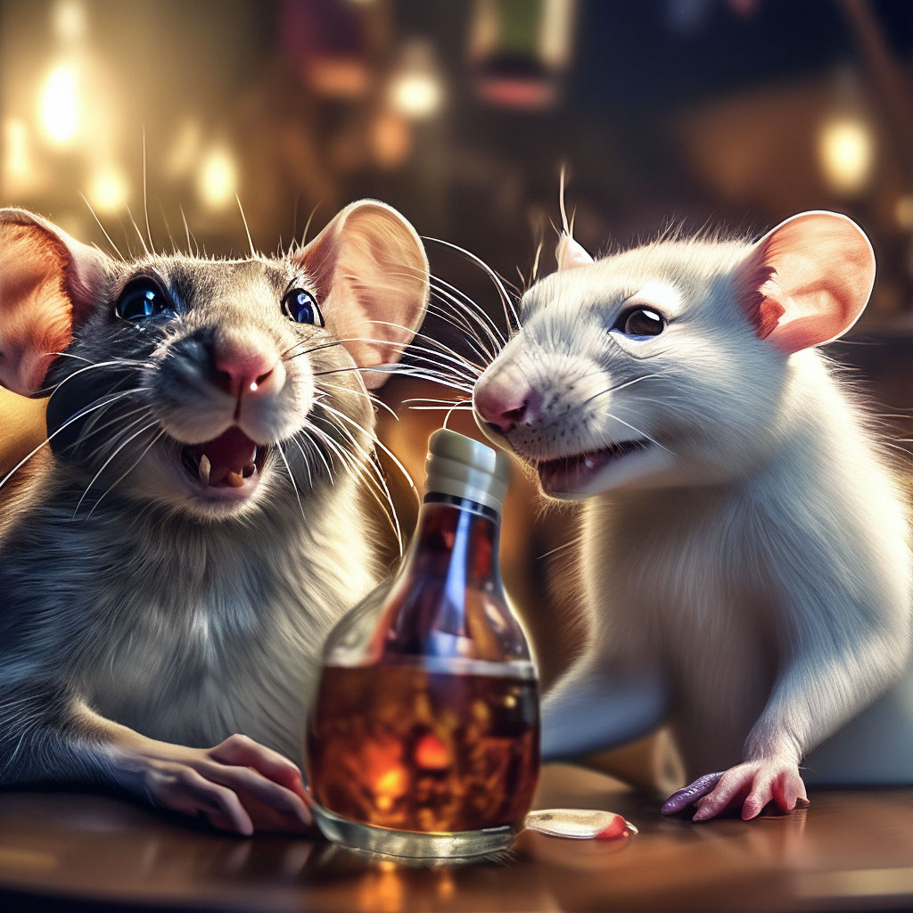"Portrait of a drunken impudent rat and a drunken cat... Professional ...