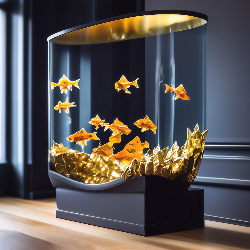 "Black matte aquarium with gold fish" — image created in Shedevrum