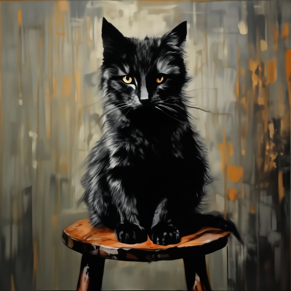 "The cat is sitting on a stool, with a minimum of details. abstract ...