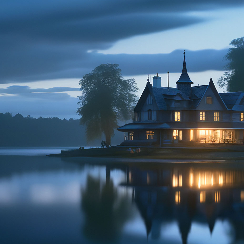 "The house by the lake, realistic, beautiful, aesthetically pleasing ...