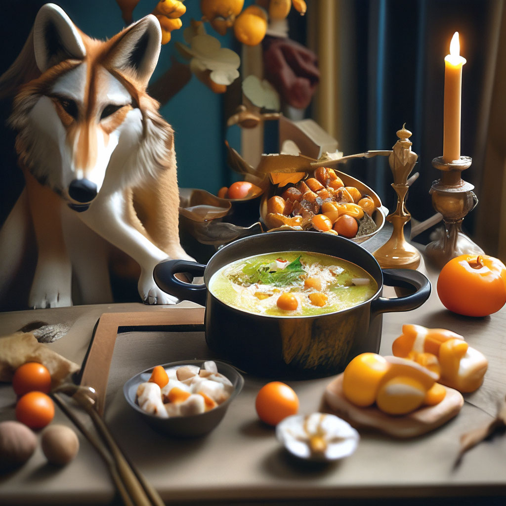 "The wolf cooks soup from a hare and cones. stylization of the image in ...