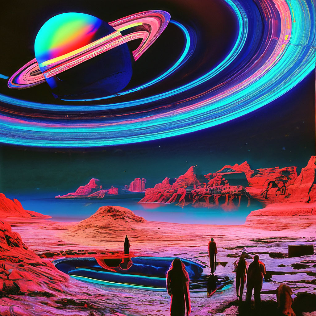 "On the rings of Saturn, beautiful, in the style of Dali, pixel ...