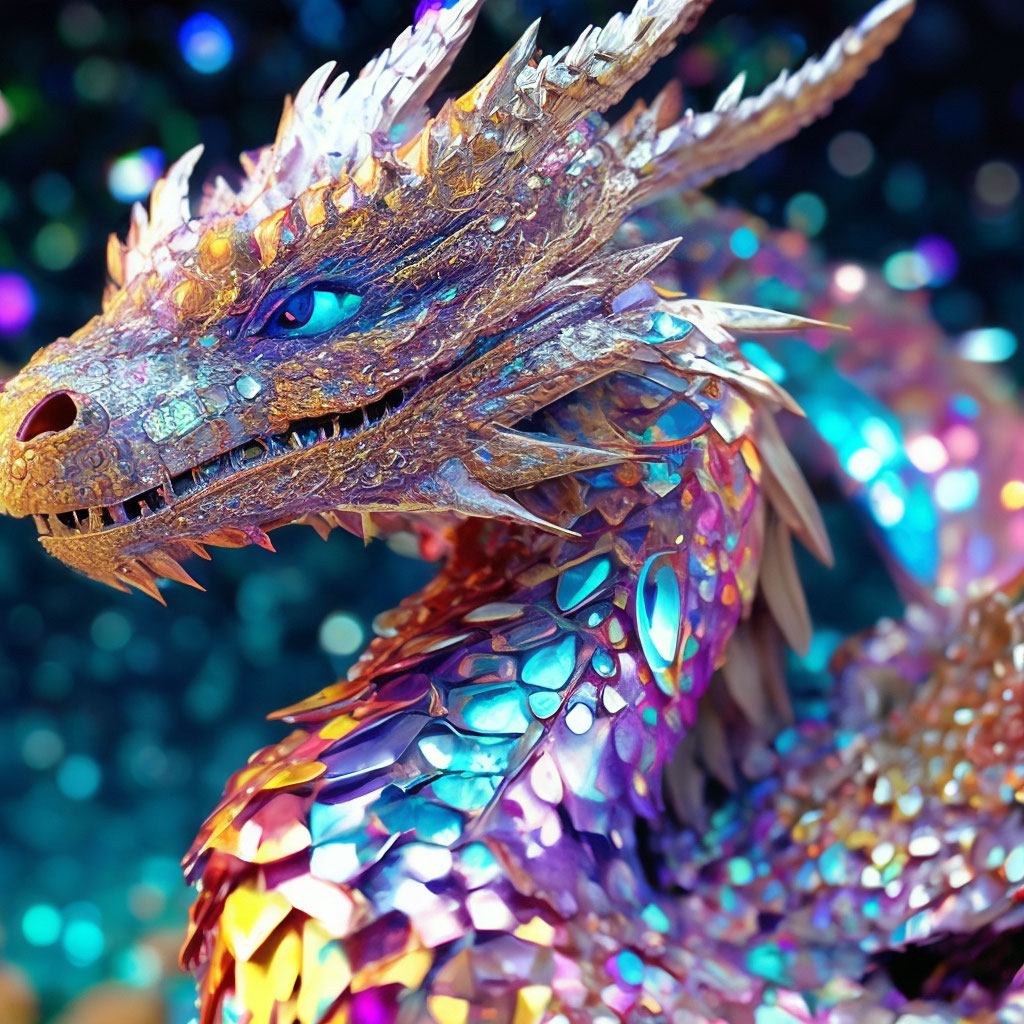 "Dragon in the style of the series Wednesday, sequins, iridescent ...