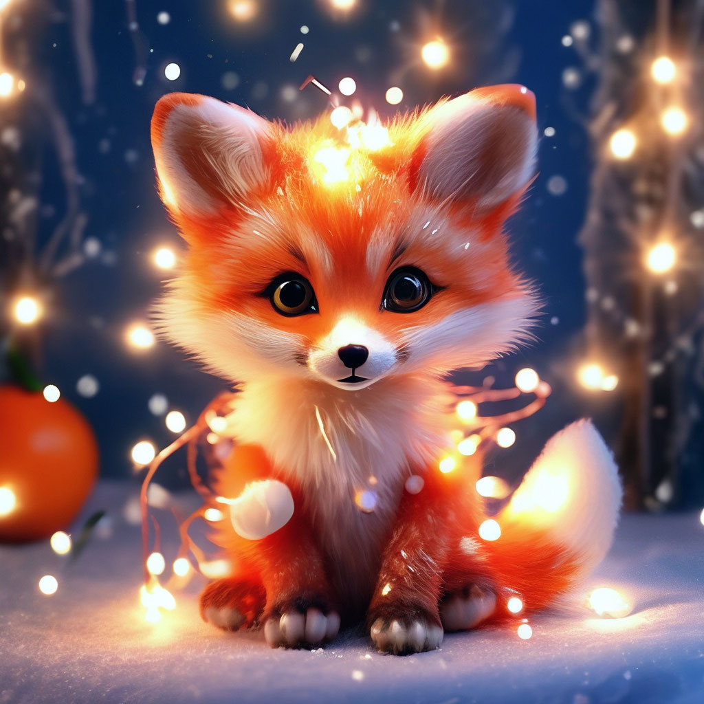 "Beautiful, cute, New Year's fiery red fox baby with expressive big ...