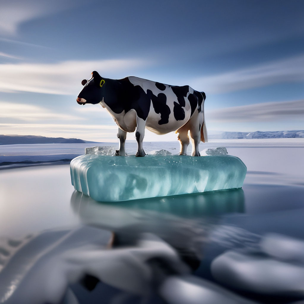 "Cow on ice" — image created in Shedevrum