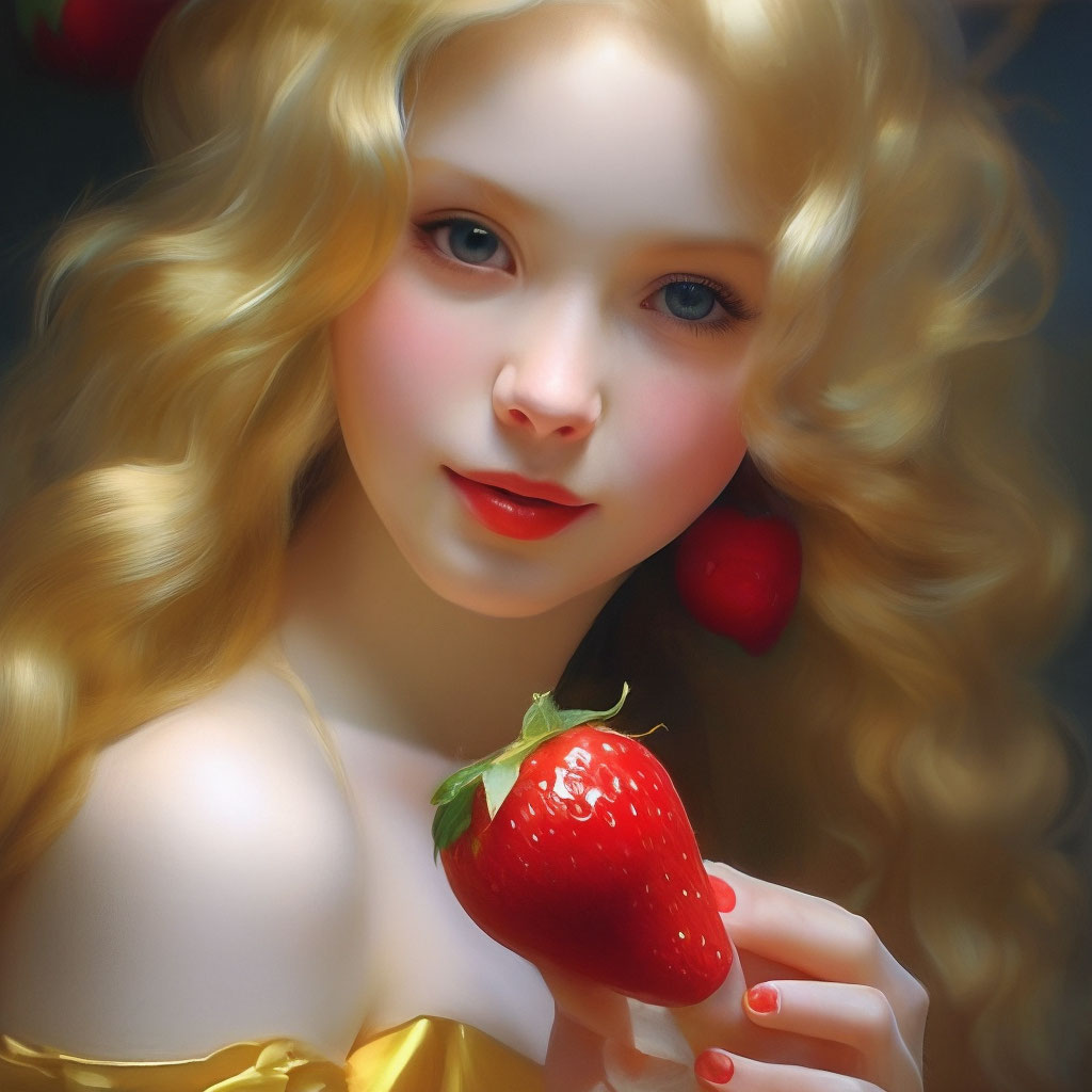 "Strawberry in strawberry, golden beautiful girl, surrealism, 4d,airy ...