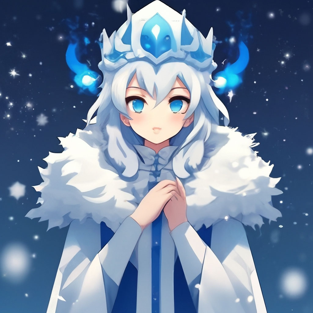 "Snow witch in anime style white hair on her head a blue snow crown a ...