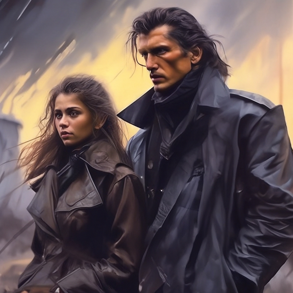 "Kopatych and Nyusha, portrait in the style of the 80s,art noir ...