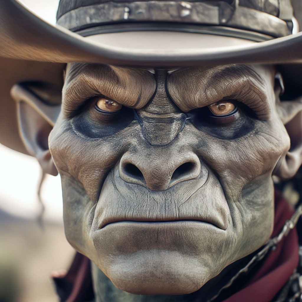 "The Orc cowboy wild west, revolver, revolver, lasso hat. macro ...