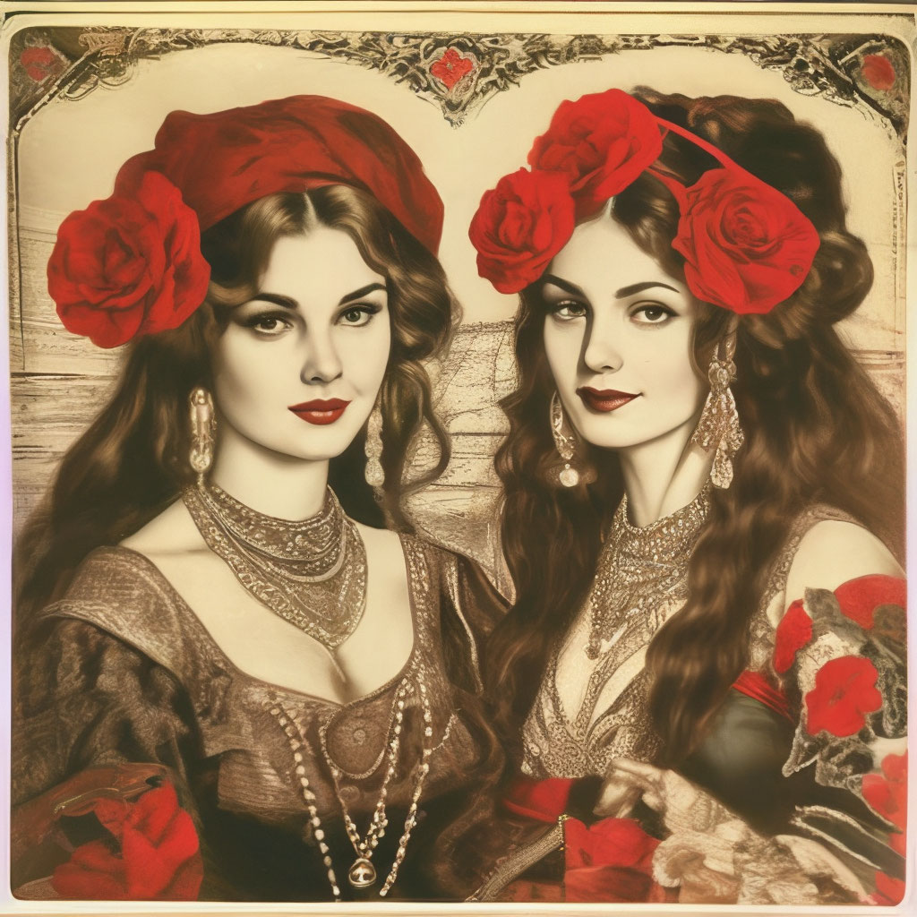"Vintage engraved old postcards-drawings with beautiful gypsy women ...