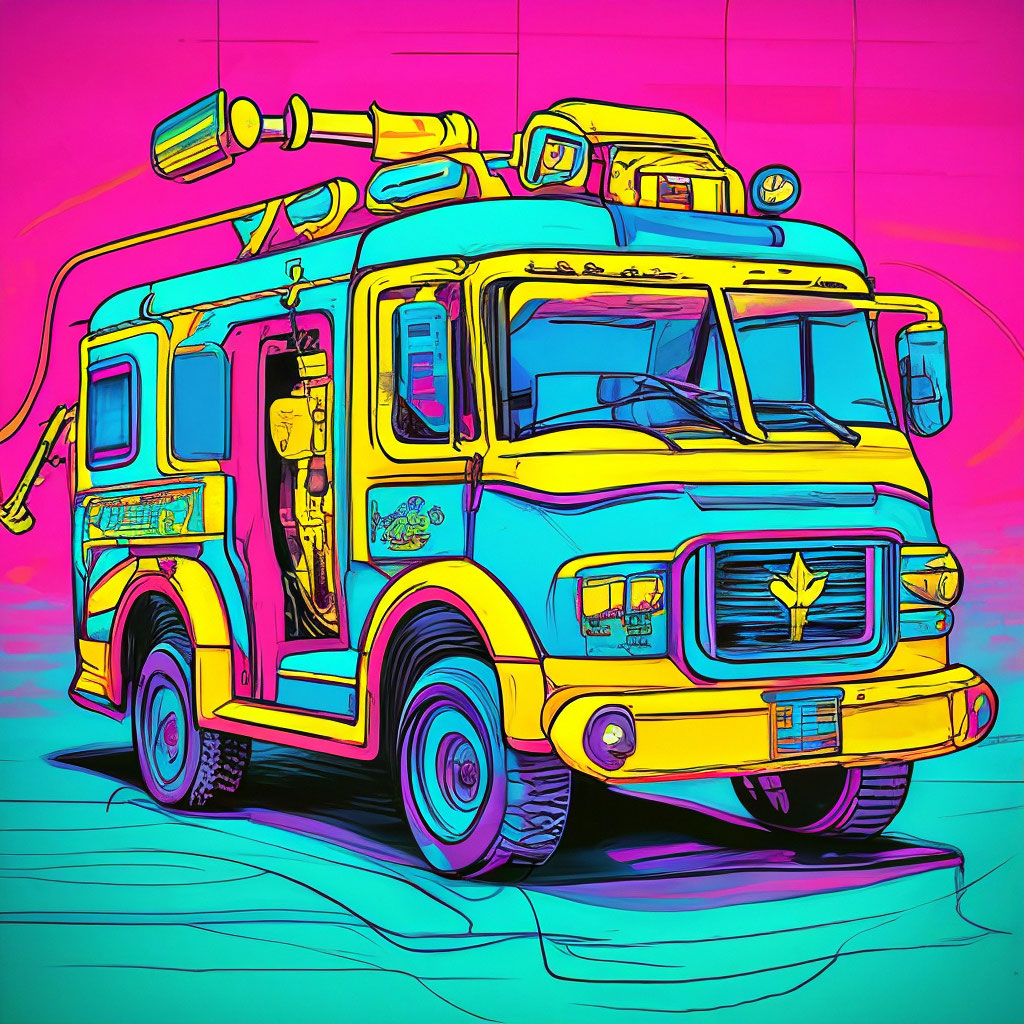 "#LEN-LIK skeleton ambulance art drawing bright colors" — image created ...