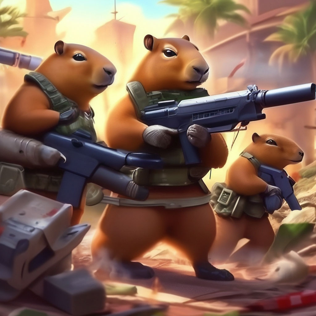 "Terrorists against capybara fight to the death very cute with guns AVM ...