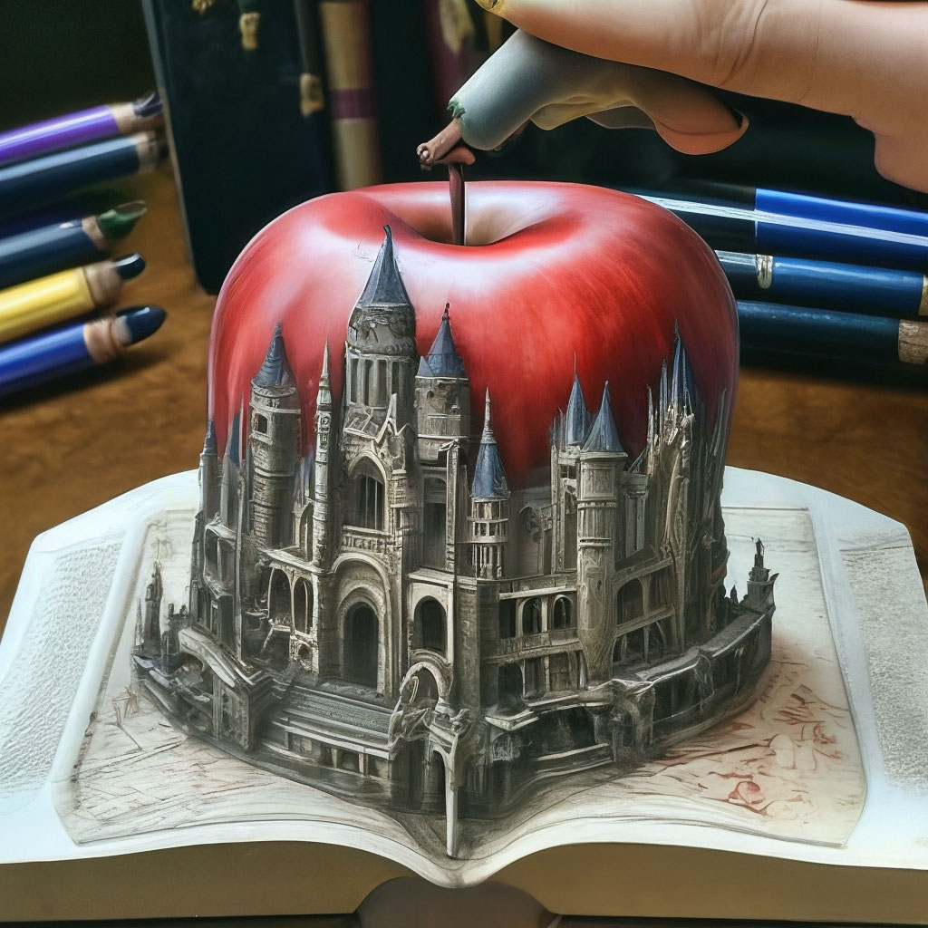 "Apple medieval Gothic drawing from the book, hyperrealism, Horror ...