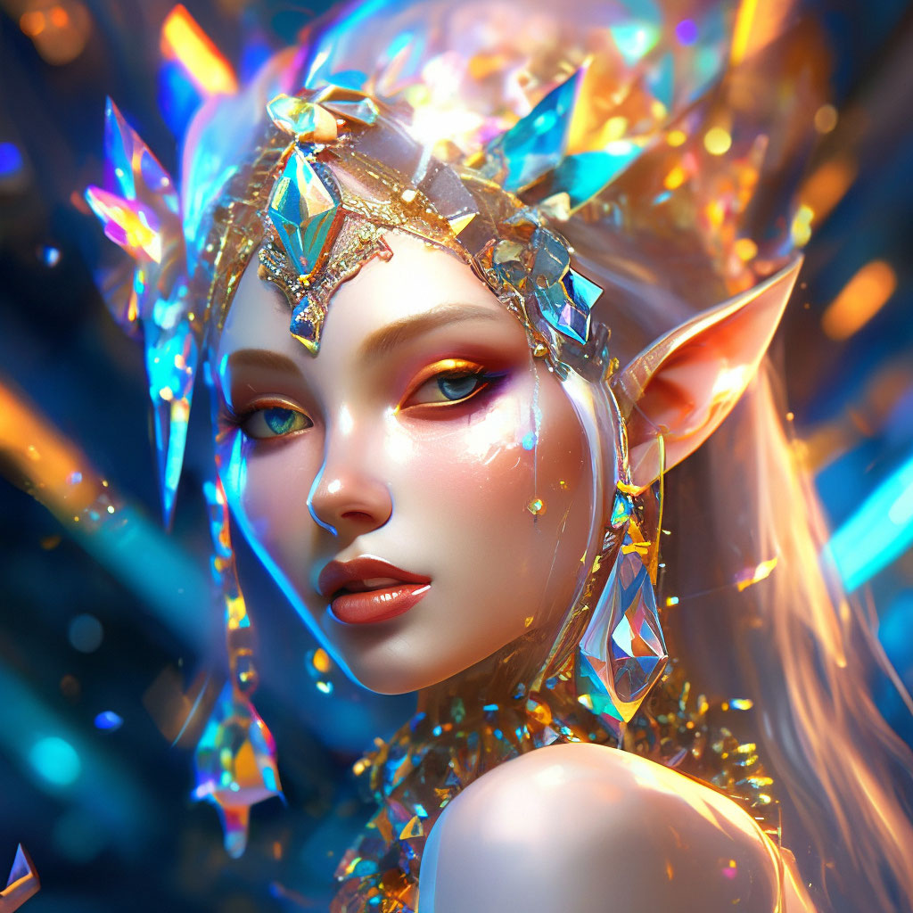 "Abstract portrait of stunning elf girl made of geometric sparkling ...