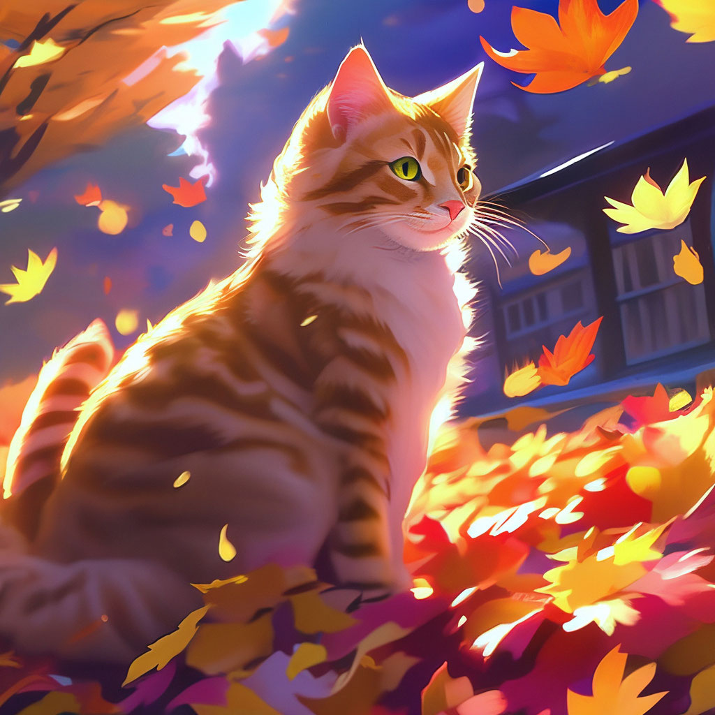 "Autumn, cat-autumn, personification, leaves, breeze, fiery, golden ...