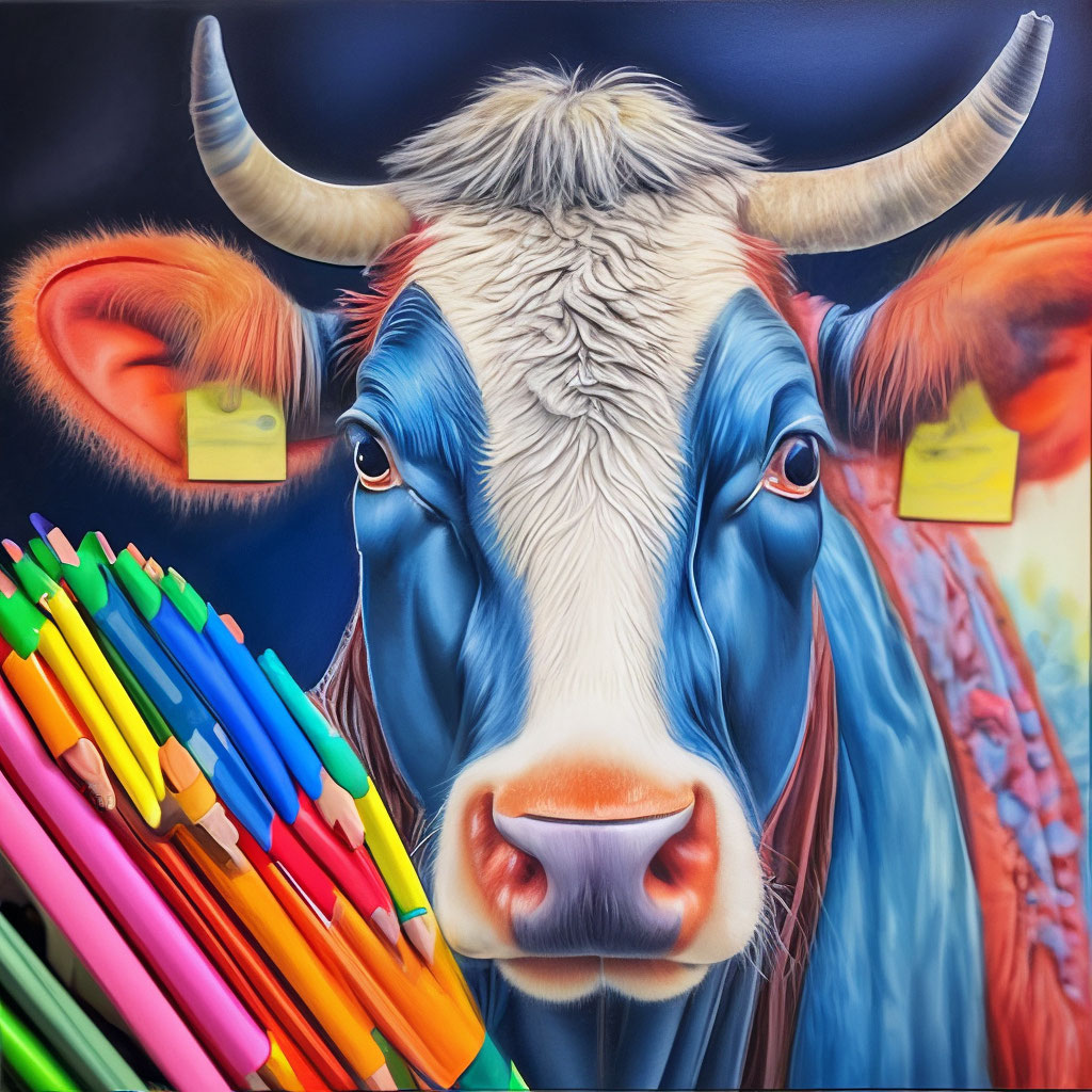 "🌬33 cows drawing with colored pencils" — image created in Shedevrum