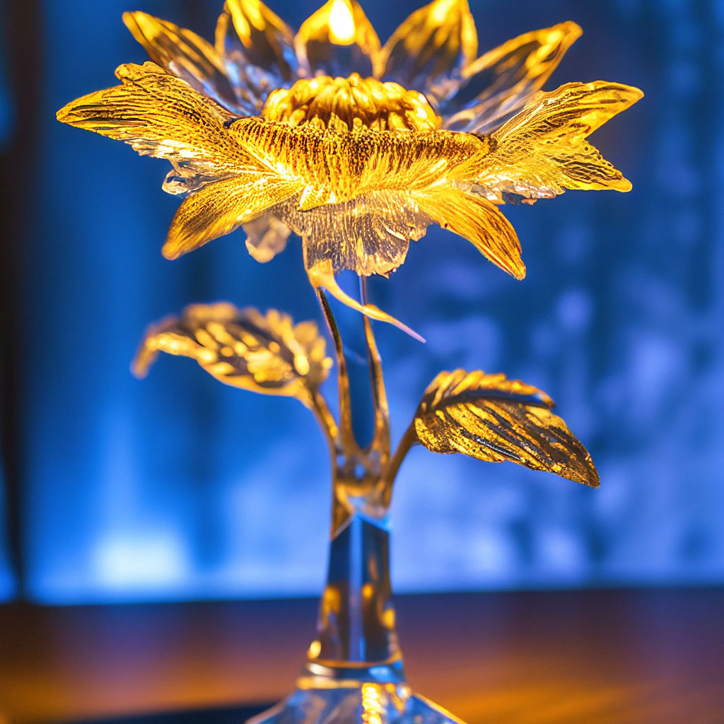 "Crystal yellow sunflower on a crystal leg with a bend on the stand.A ...