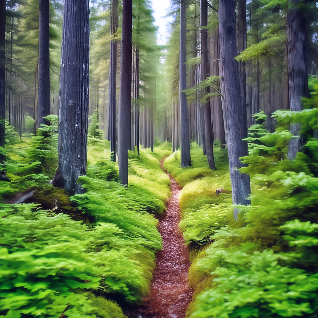 "Taiga.Summer.Cedars.Dense forest, barely noticeable path. cloudberry ...