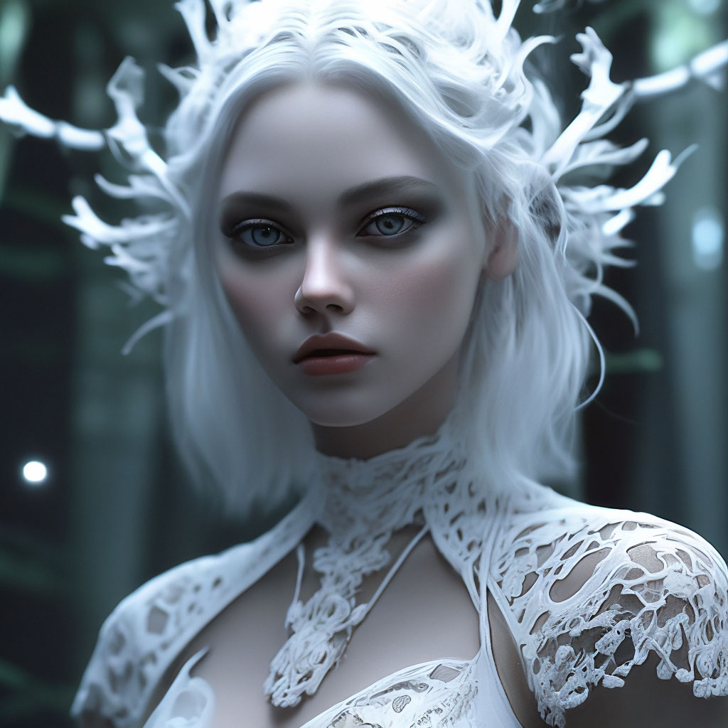 "Horror aesthetics, realistic girl+beauty+lace+scary forest coherently ...