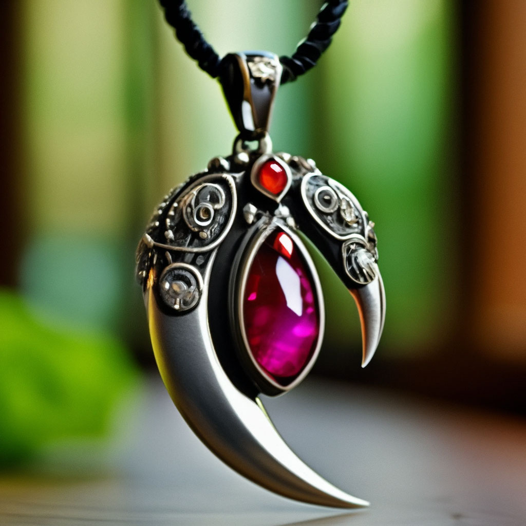 "Full screen pendant decoration made of real bear claws with ruby ...
