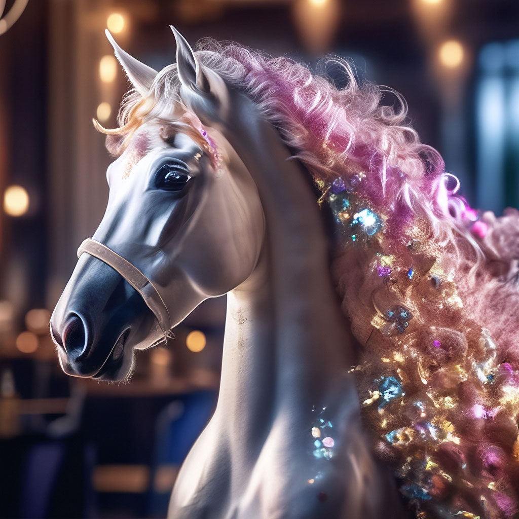 "A beautiful magical horse with a magnificent mane, Super realism ...