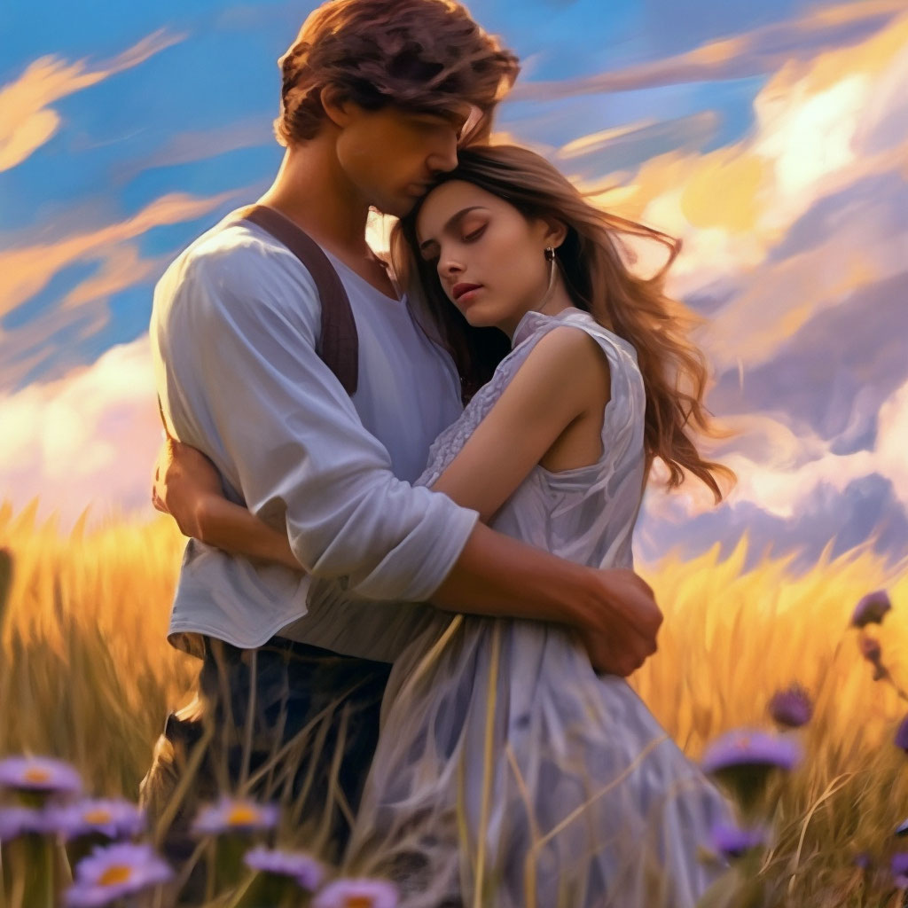 "In the hayloft super models beautiful face guy and girl hugging around ...