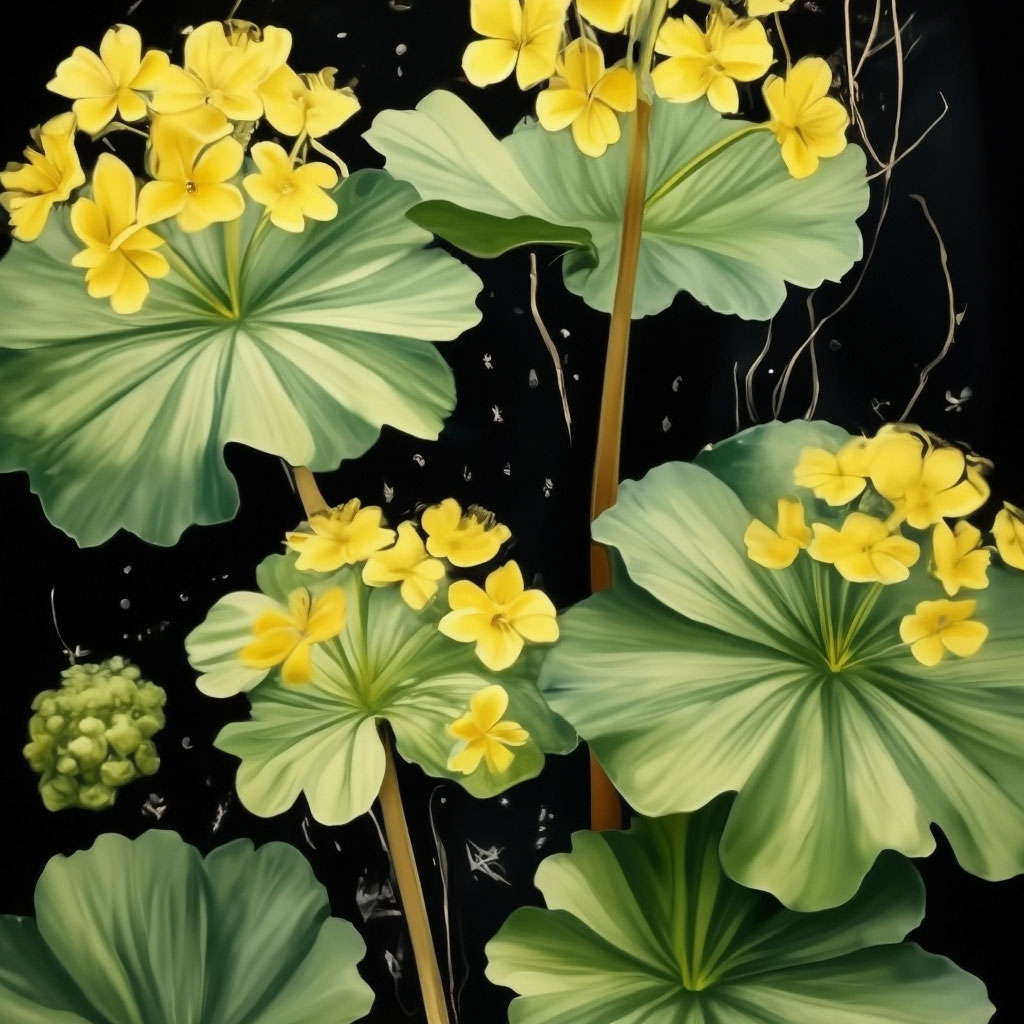 "Alchemilla flowers, color drawing in the style of a botanical map ...