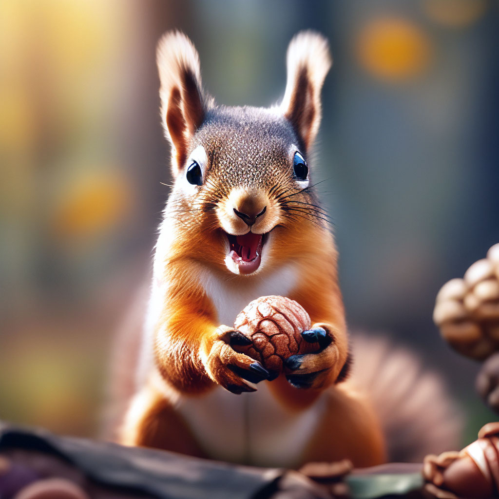 "Cute squirrel is very happy with the nut,photorealism,professional ...