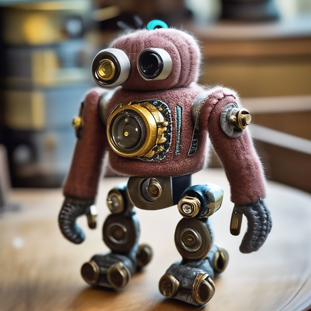 "An embroidered wool robot." — image created in Shedevrum