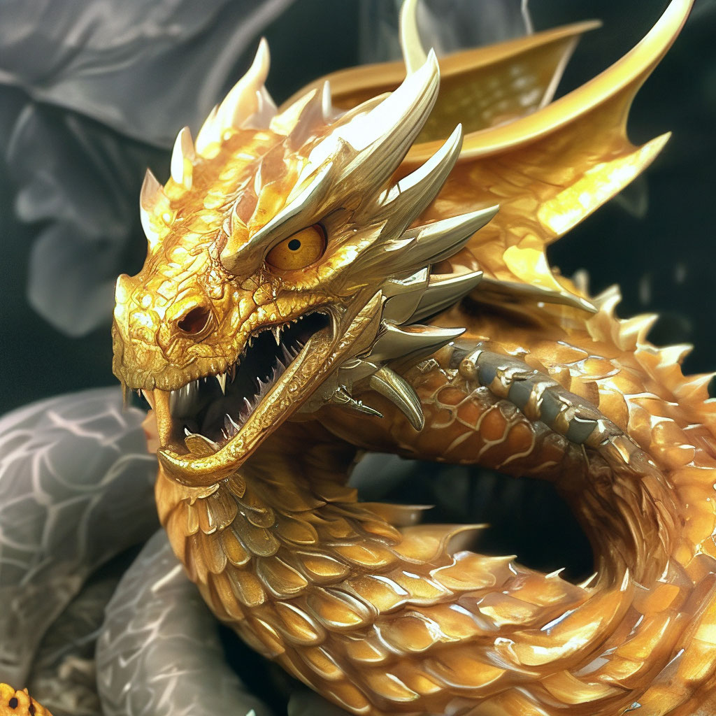 "🕸️ amber-colored dragon snake with wings, lightning, realism, scale ...