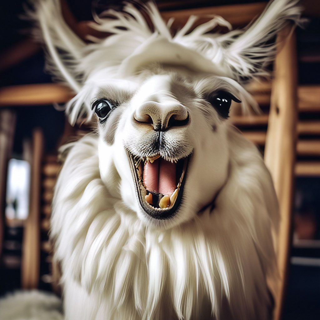 "Funny creepy llama, llama smiling, cute animal, casual angle, shaggy ...