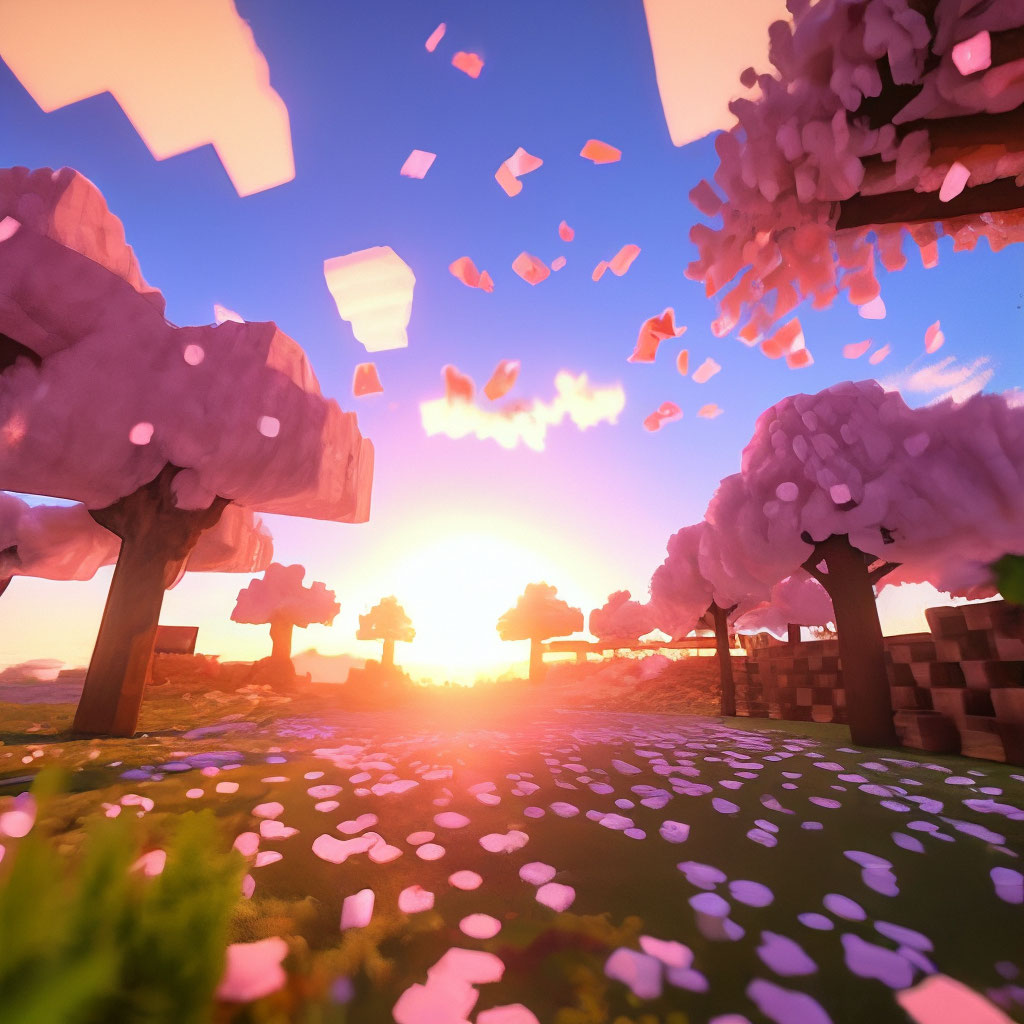 "Minecraft RTX shaders sakura forest there are sakura petals flying at ...