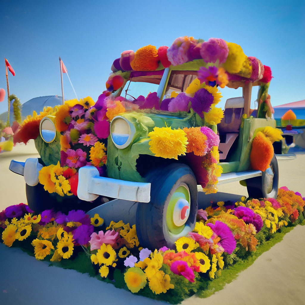 "A jeep made of flowers" — image created in Shedevrum