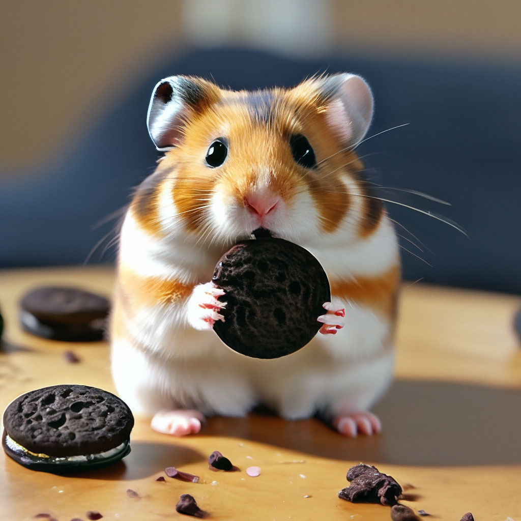 "Hamster eats oreo cookies" — image created in Shedevrum