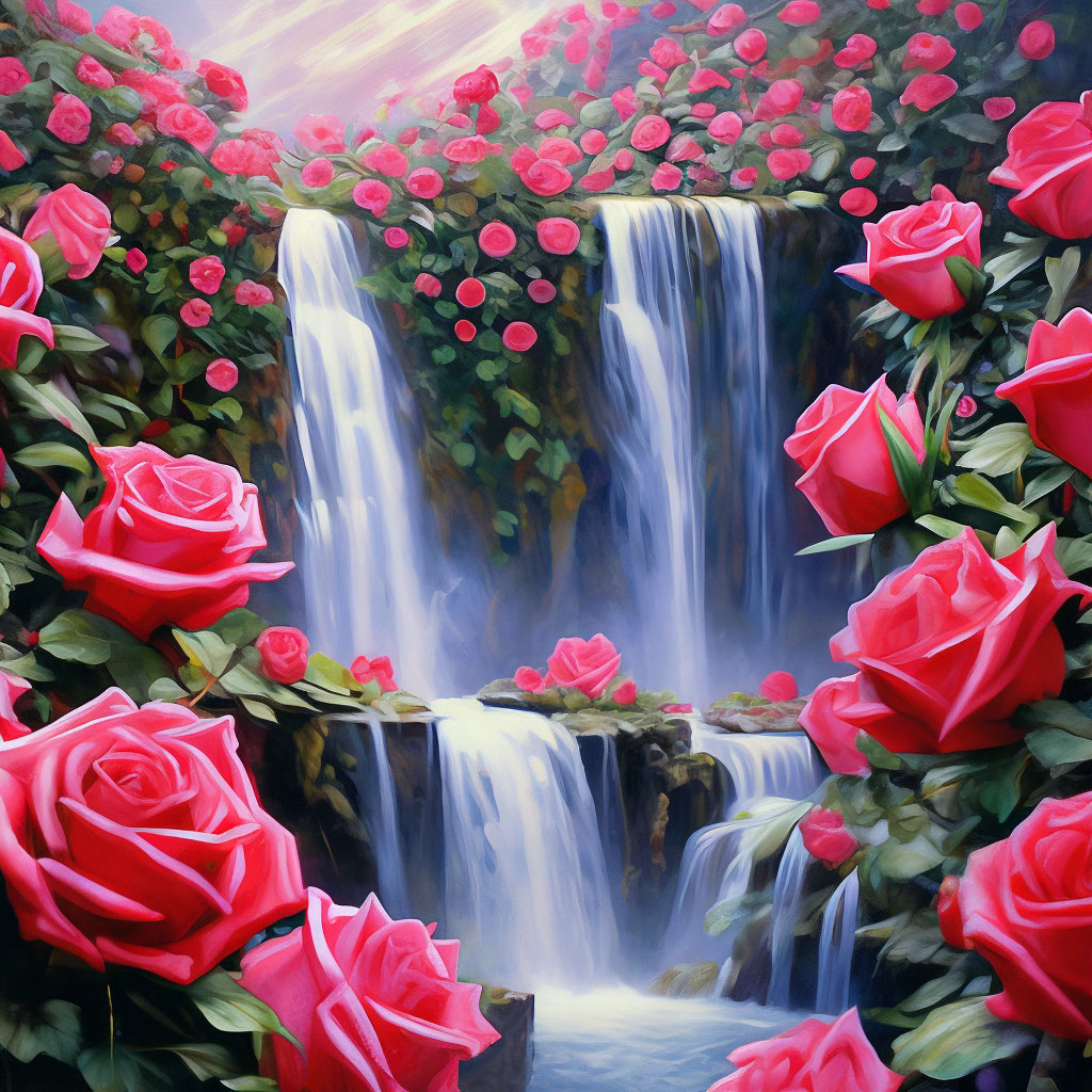 "Waterfall of roses" — image created in Shedevrum