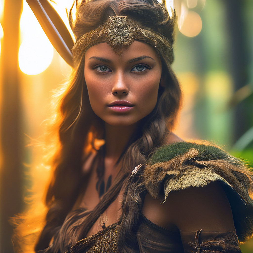 "Beautiful huntress girl in an exotic forest,1024k, uhd, hyperrealistic ...