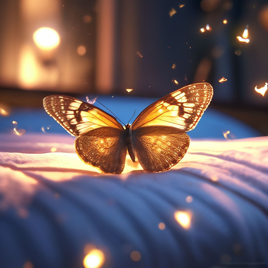 Micro angle. A sleepy butterfly. Butterfly cute sleeping on the bed ...