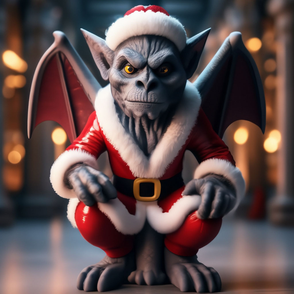 "Gargoyle in Santa Claus costume" — image created in Shedevrum