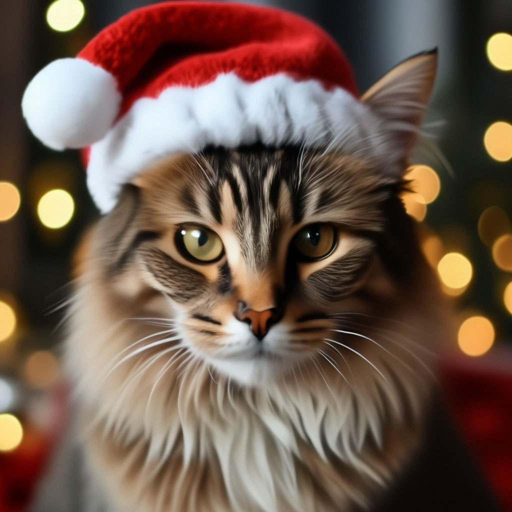 "A cat in a New Year's hat" — image created in Shedevrum