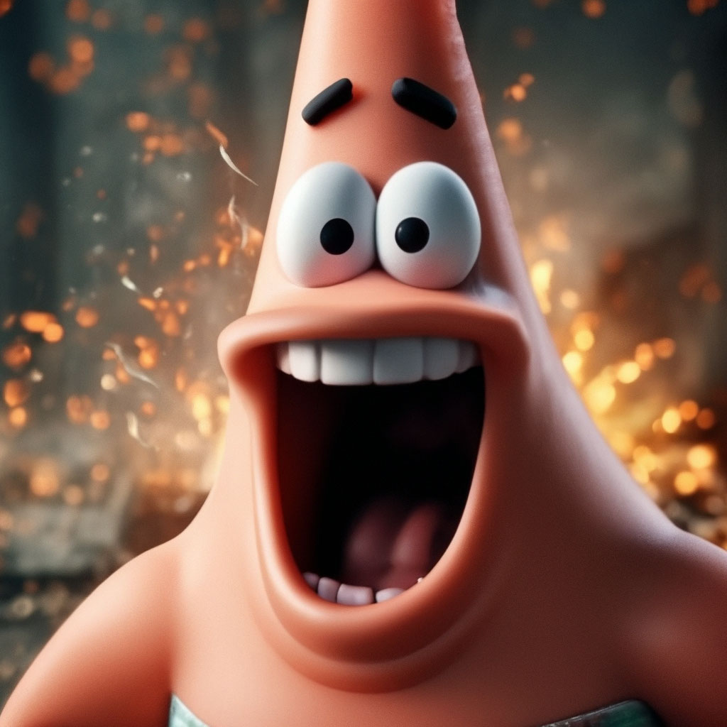 "Patrick with a smeared mouth screams" — image created in Shedevrum