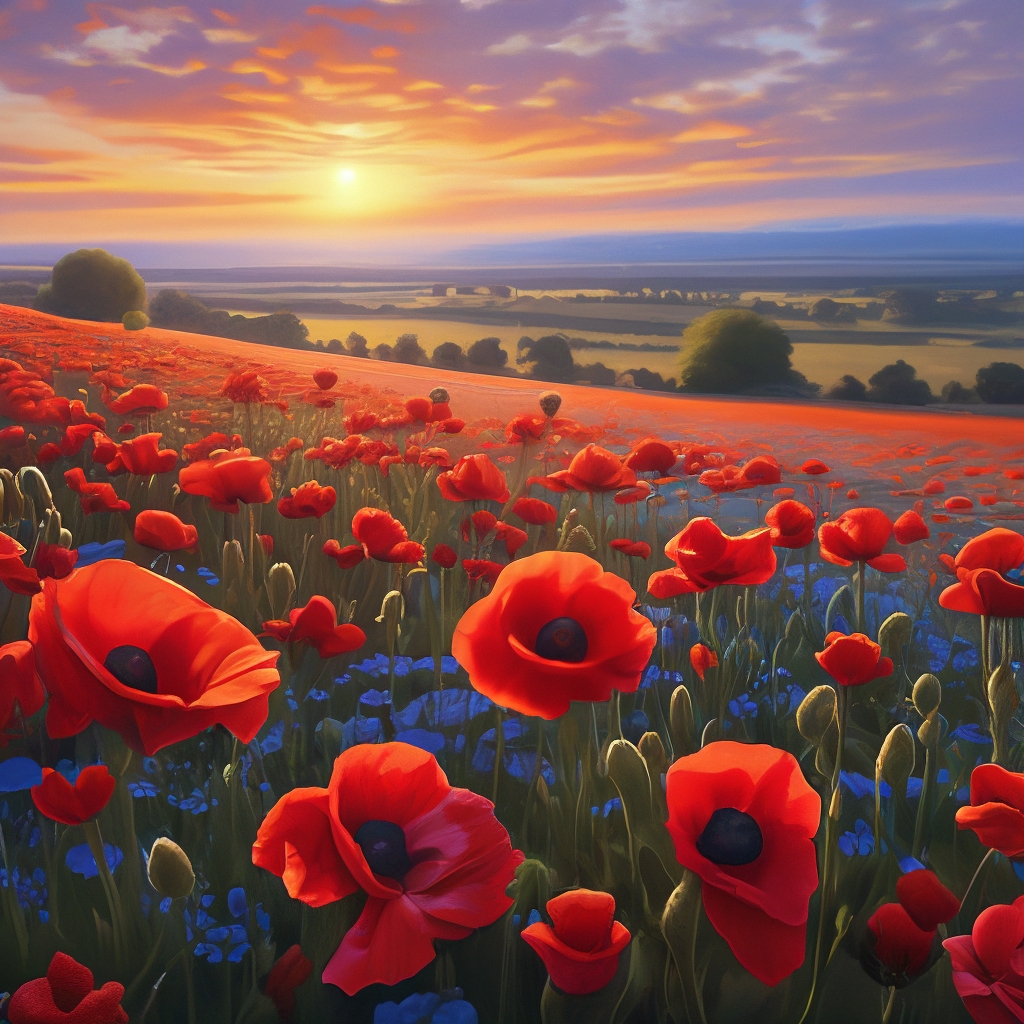 "Poppy field, dawn, beautiful, realistic, hyperdetalization ...
