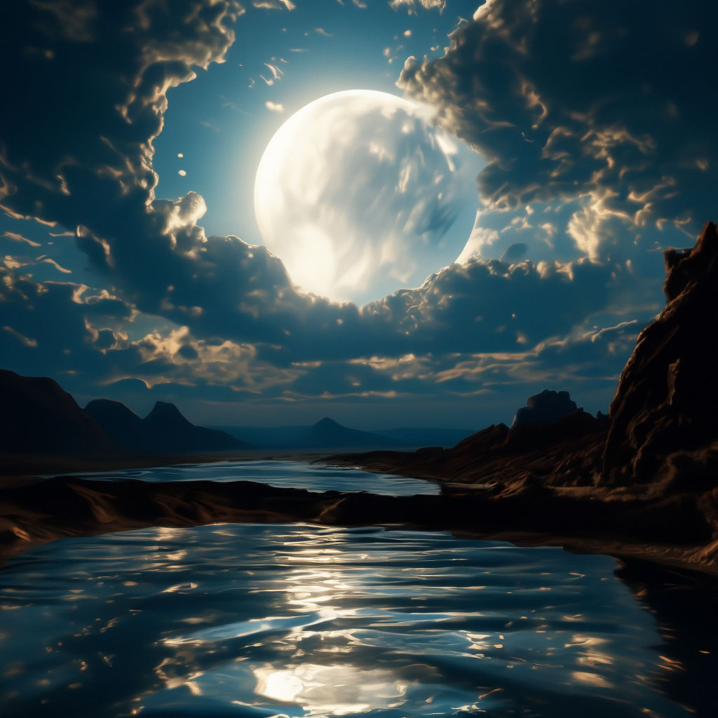 "Fractal moon in the sky" — image created in Shedevrum