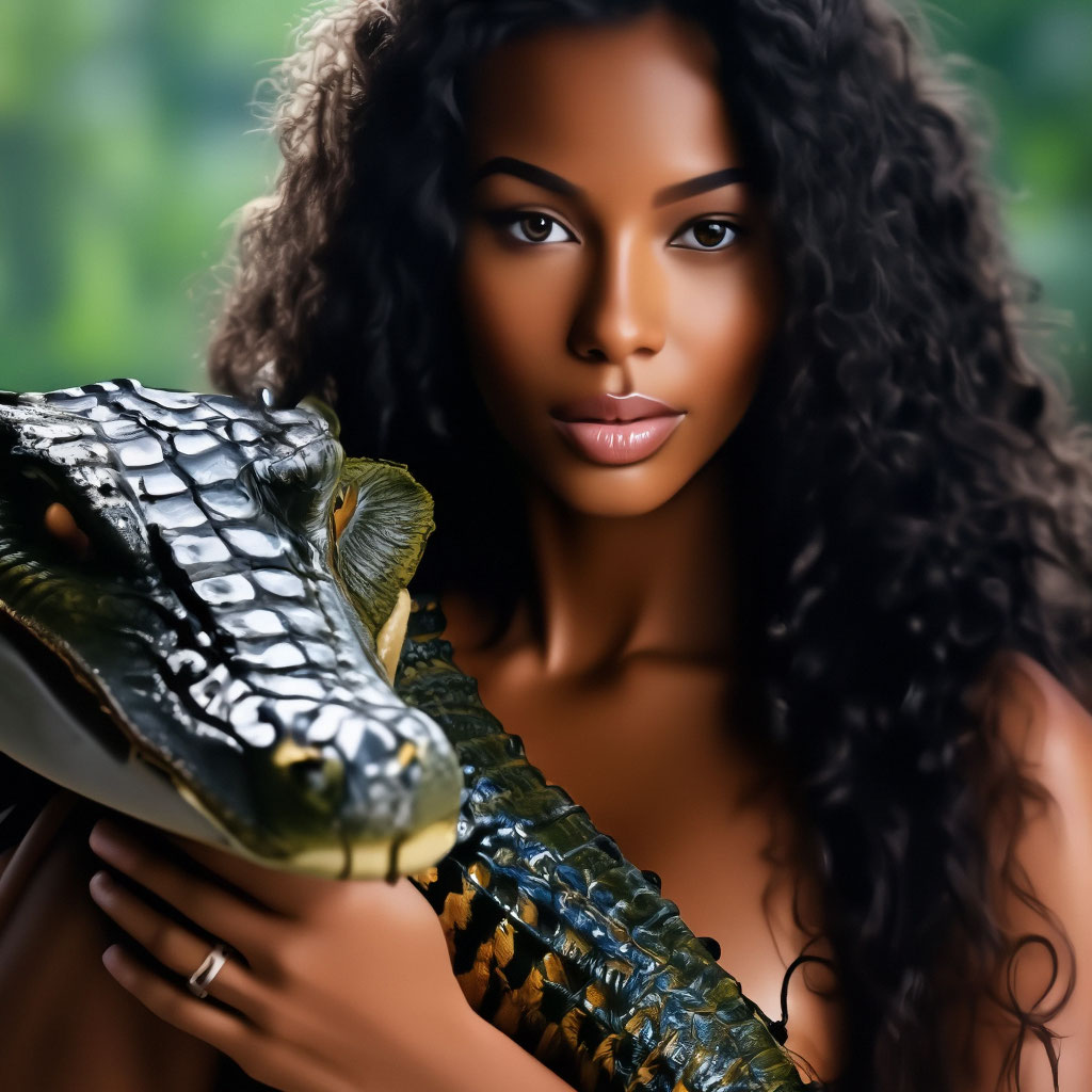 "Dark-skinned brunette lady in crocodile skin with crocodile ...