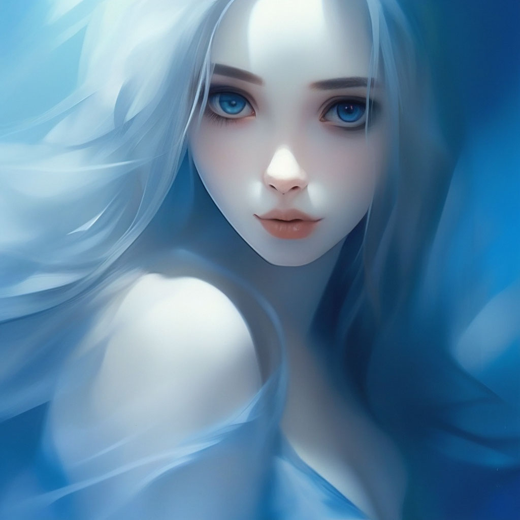 "Endless Blue, beautiful girl, pale sad face, tenderness, light sadness ...