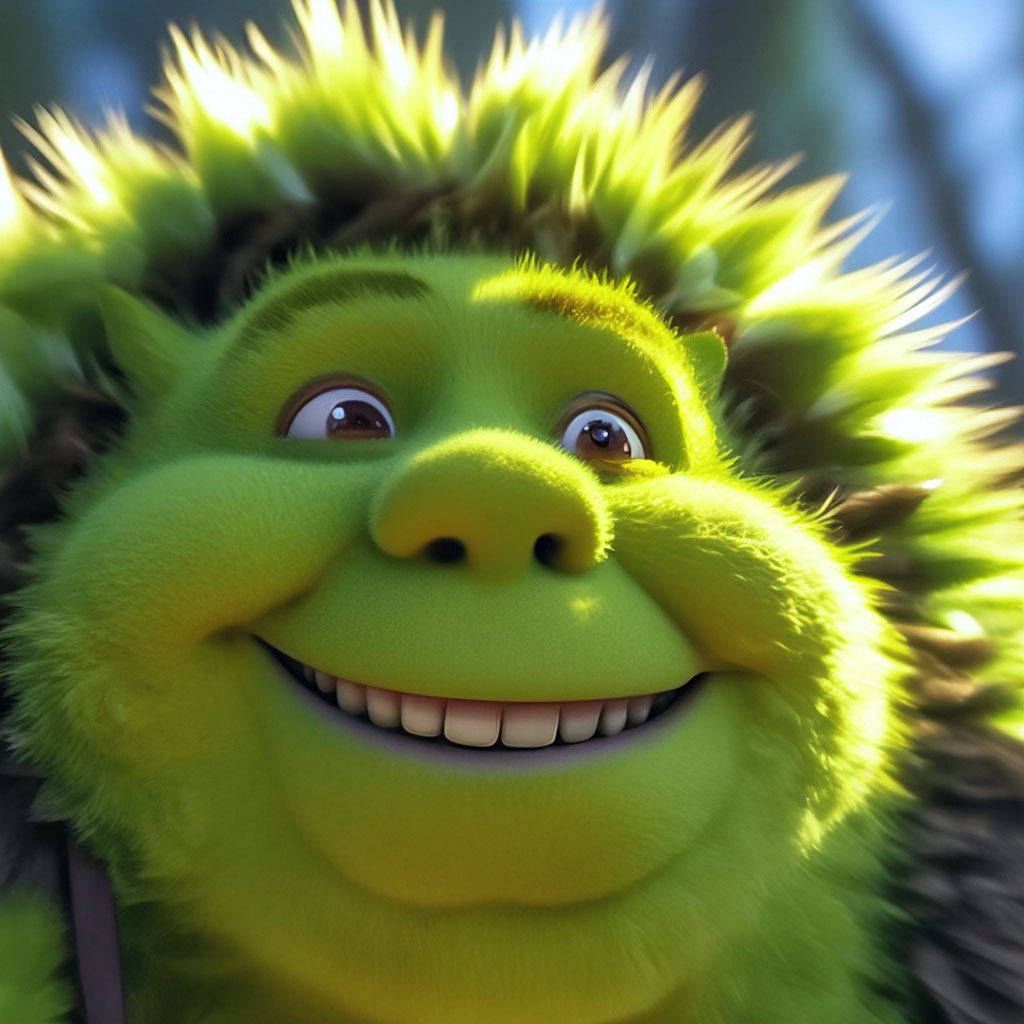 "Soft toy hedgehog shrek,beautiful eyes, smile,shrek's face,chibi ...