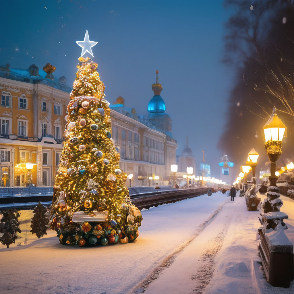"On the embankment of St. Petersburg there is a Christmas tree ...