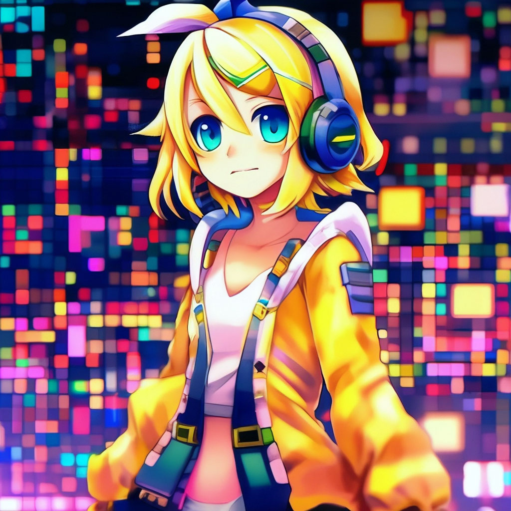 "Rin vocaloid , pixel graphics" — image created in Shedevrum