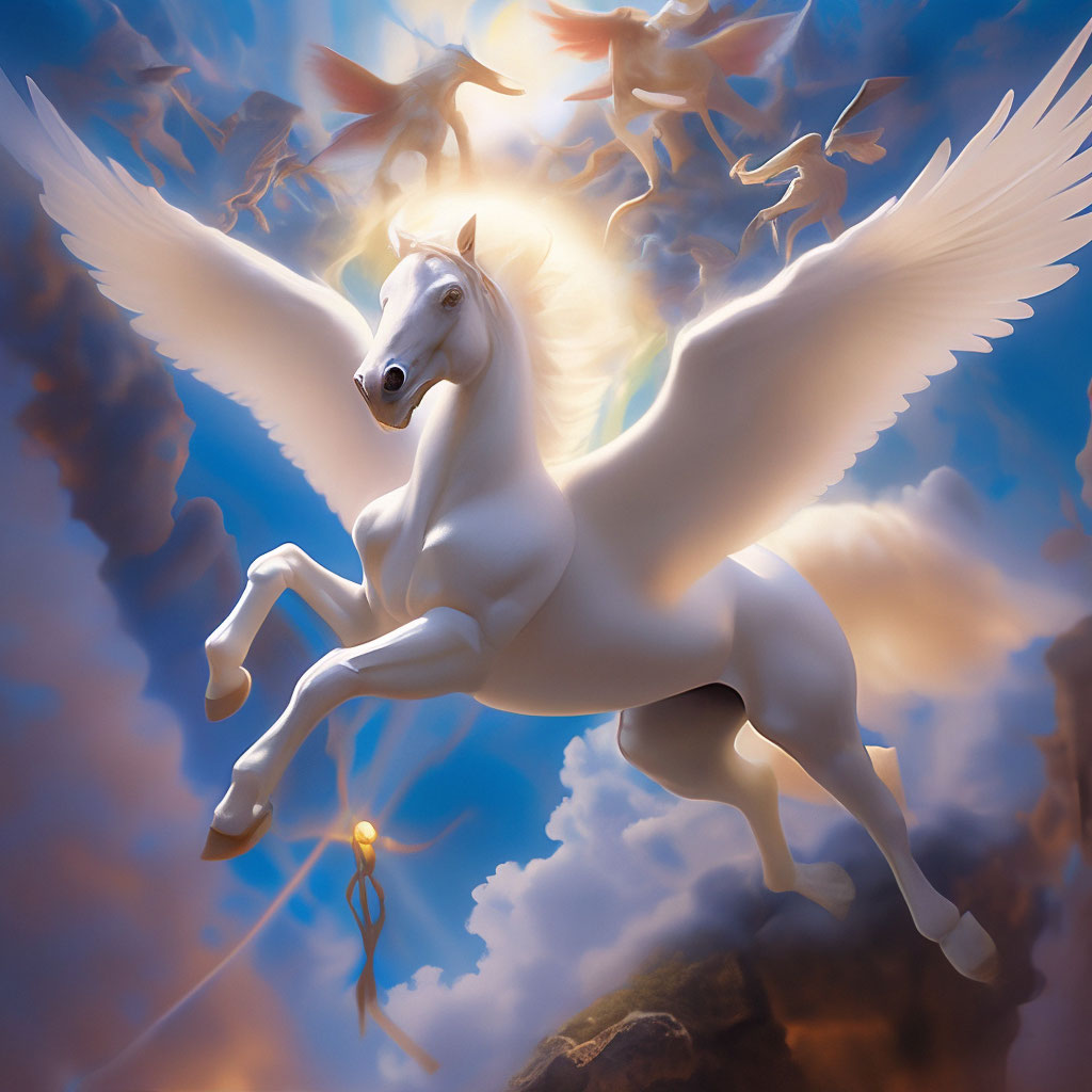 "Heaven angels pegasus" — image created in Shedevrum