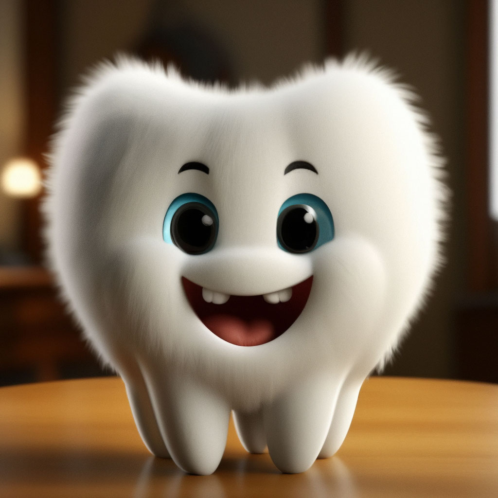 "Fluffy animated smiling tooth,cute face,cute eyes,3d,cute posing ...