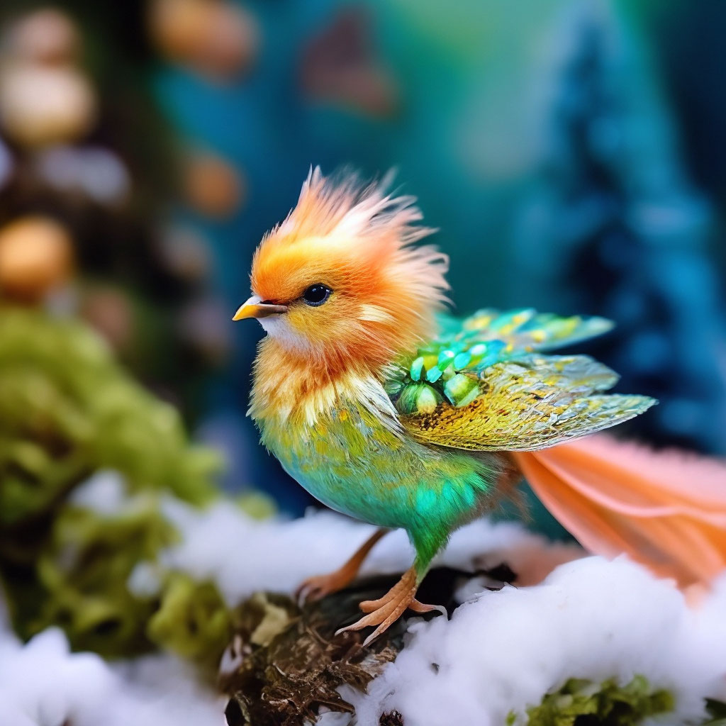 "Hyperrealism, pixie bird-micro-tiny fabulous, fluffy, sitting in a ...